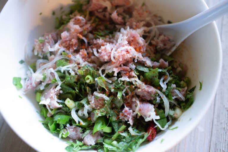 Authentic Laos Larb Som Moo - Sour Fermented Pork Salad Recipe