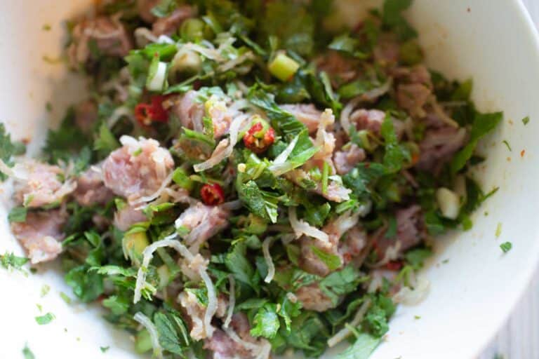 Authentic Laos Larb Som Moo - Sour Fermented Pork Salad Recipe