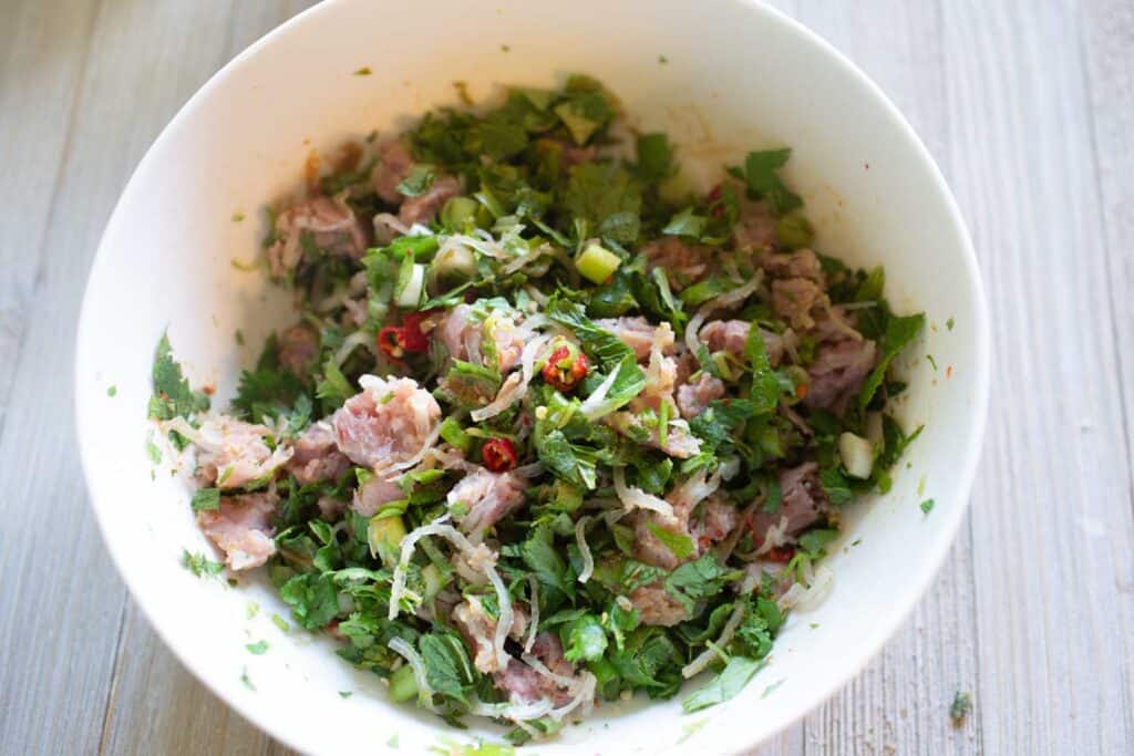 Authentic Laos Larb Som Moo - Sour Fermented Pork Salad Recipe