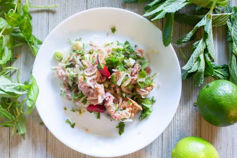 Authentic Laos Larb Som Moo - Sour Fermented Pork Salad Recipe