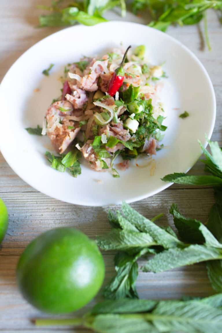 Authentic Laos Larb Som Moo - Sour Fermented Pork Salad Recipe