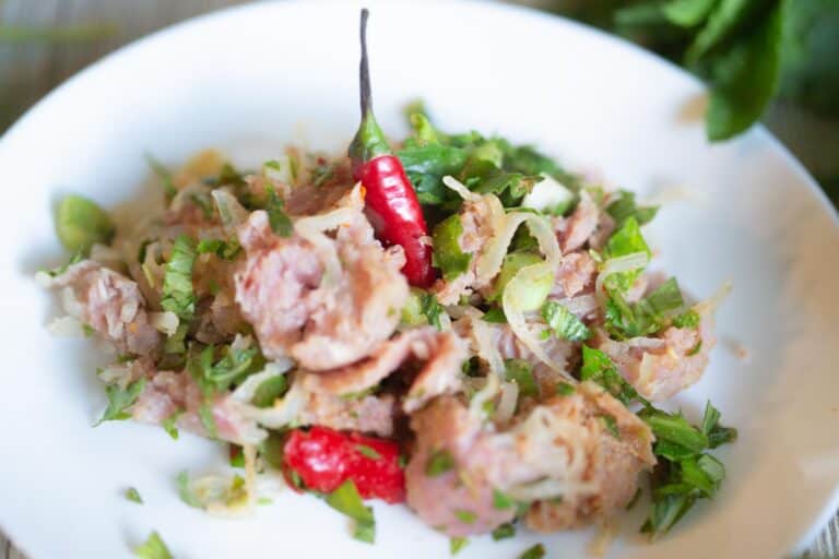Authentic Laos Larb Som Moo - Sour Fermented Pork Salad Recipe