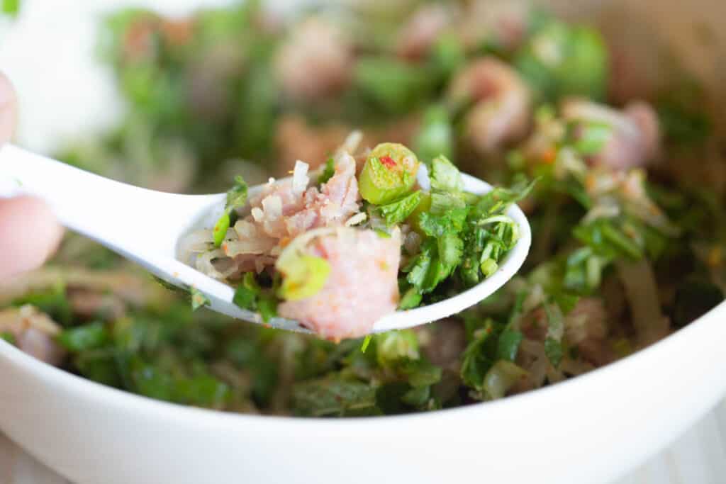 Authentic Laos Larb Som Moo - Sour Fermented Pork Salad Recipe