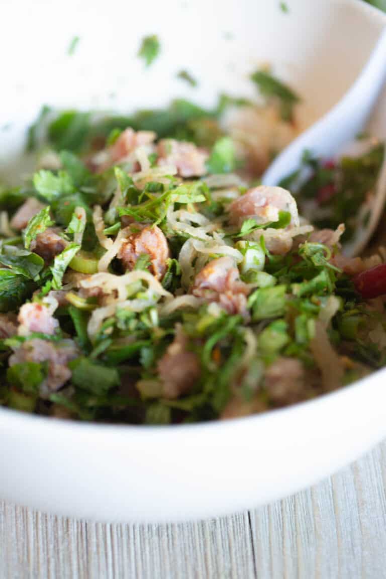 Authentic Laos Larb Som Moo - Sour Fermented Pork Salad Recipe